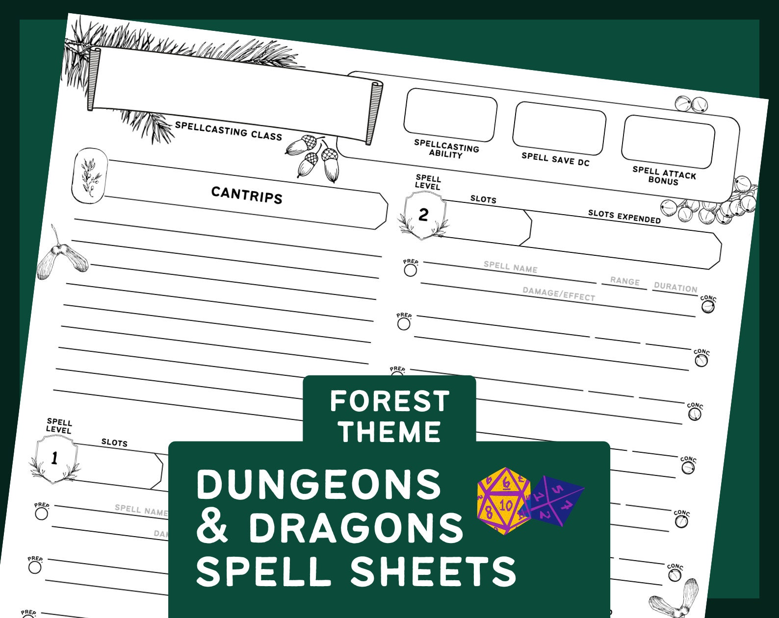 Dnd 5e Character Sheet & Spell Sheets | Printable Pdfs for Dungeons and ...