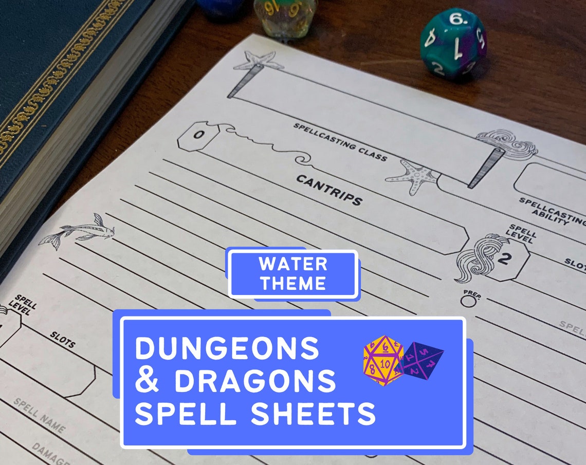 Dnd 5e Character Sheet and Spell Sheets Water Theme Printable Pdfs for ...