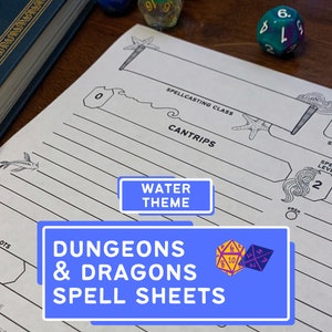 Water-themed Dnd 5e Character Sheet | Printable Spell Sheets (PDF) - Etsy