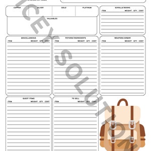 Dnd 5e Inventory Sheets: Inventory Tracker, Handy Haversack, Bag of ...