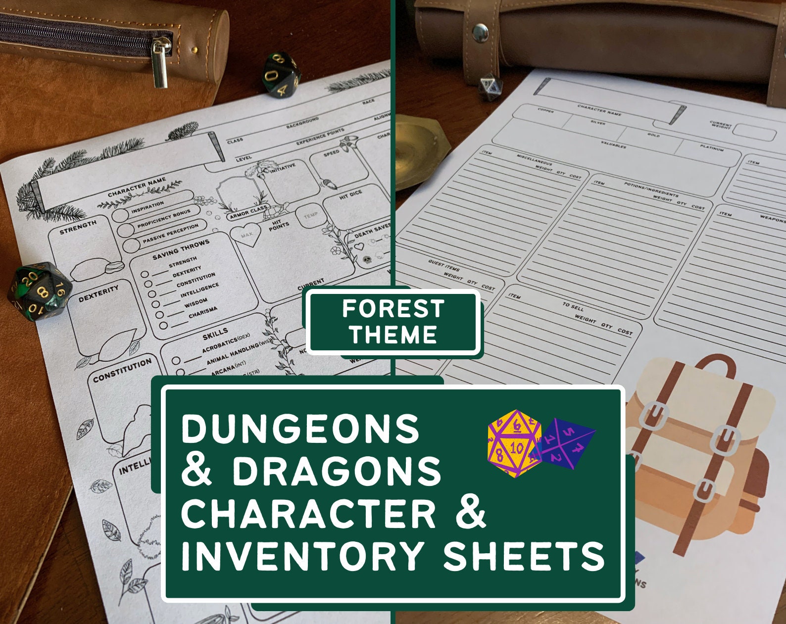 Printable Dnd 5e Character Sheets - Forest Theme | Printable Pdfs for ...