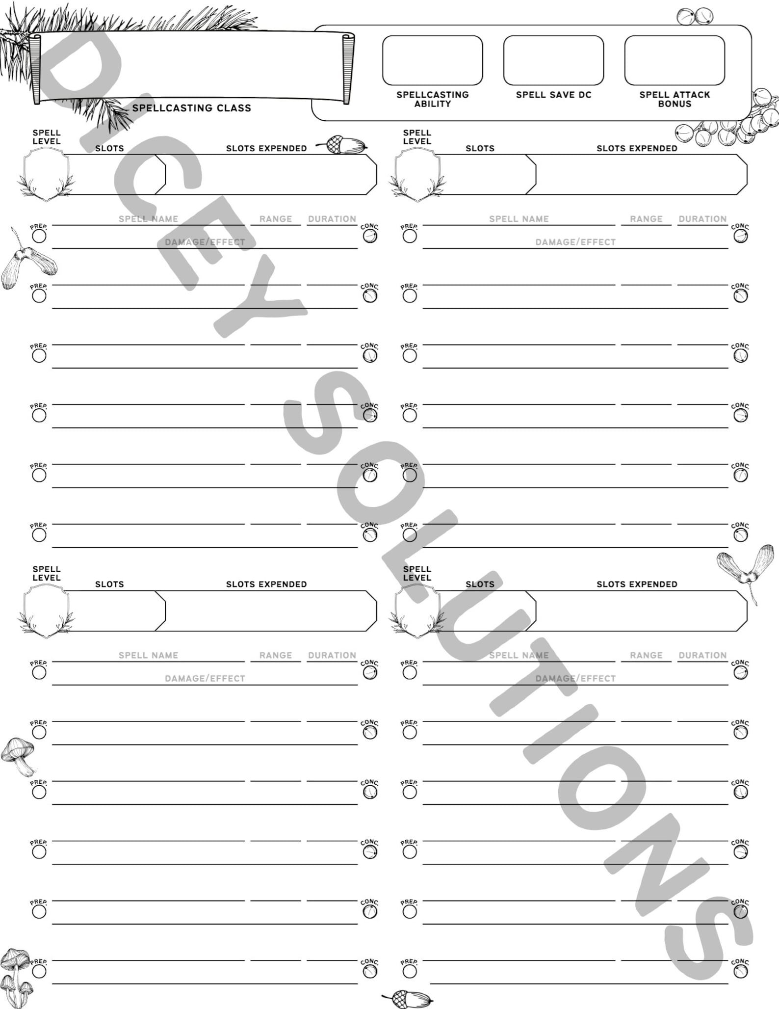 Dnd 5e Character Sheet & Spell Sheets | Printable Pdfs for Dungeons and ...