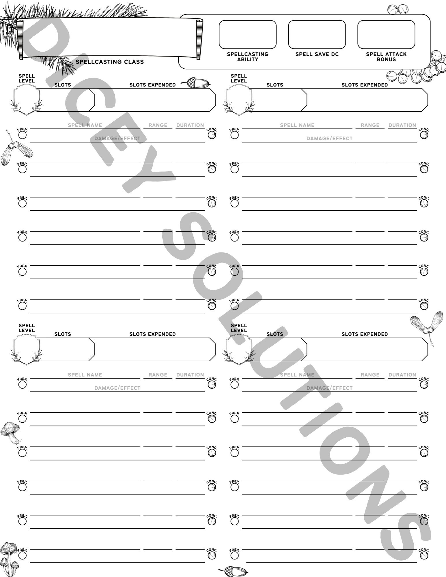 Dnd 5e Character Sheet & Spell Sheets | Printable Pdfs for Dungeons and ...