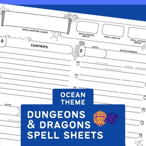 Water-themed Dnd 5e Character Sheet | Printable Spell Sheets (PDF) - Etsy