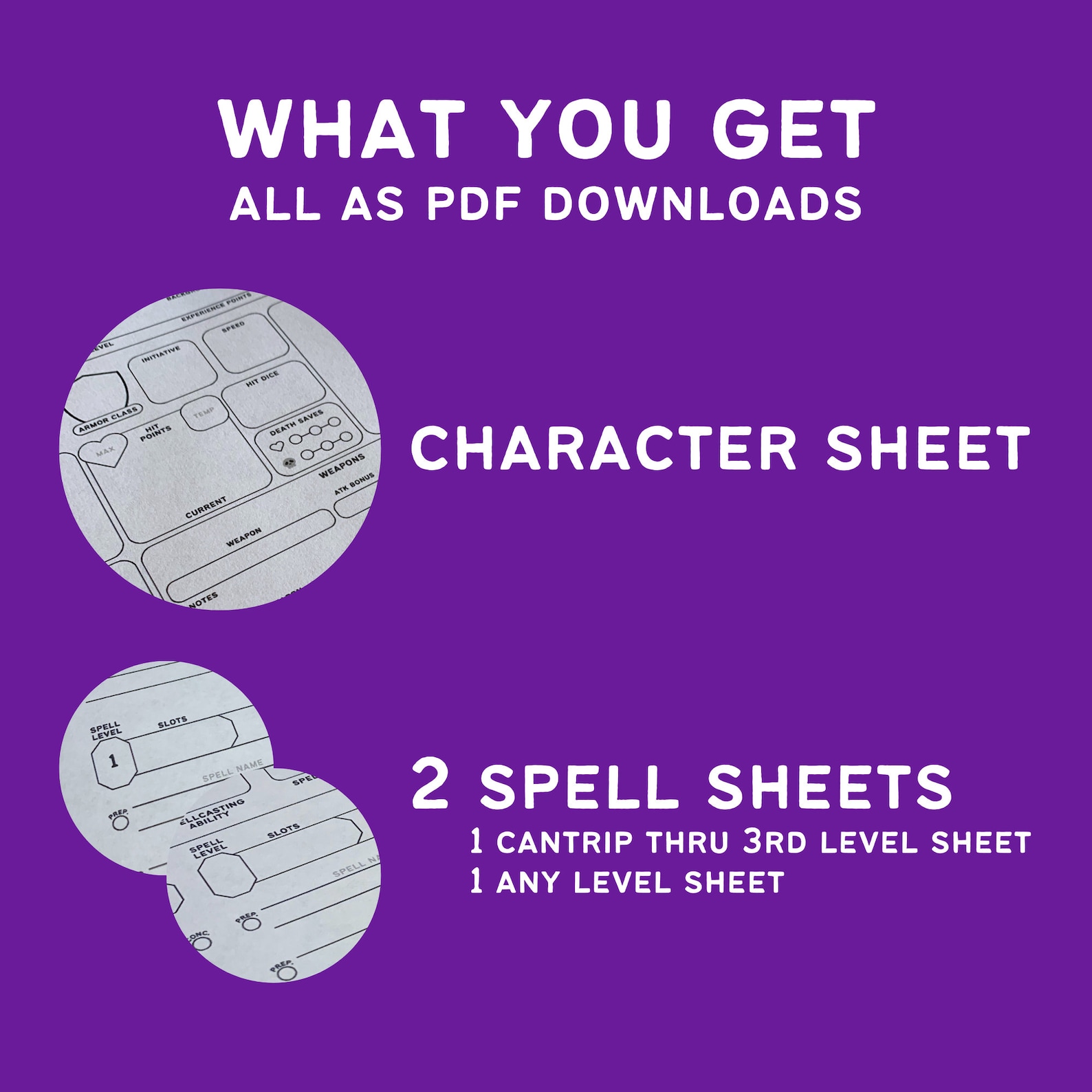 Dnd 5e Character Sheet & Spell Sheets | Printable Pdfs for Dungeons and ...