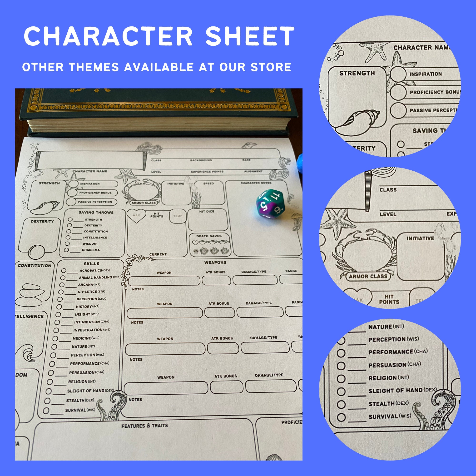 Dnd 5e Character Sheet and Spell Sheets Water Theme Printable Pdfs for ...