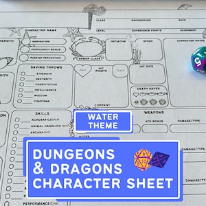 Water-themed Dnd 5e Character Sheet | Printable Spell Sheets (PDF) - Etsy