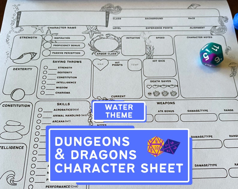 Dnd 5e Character Sheet and Spell Sheets Water Theme Printable Pdfs for ...