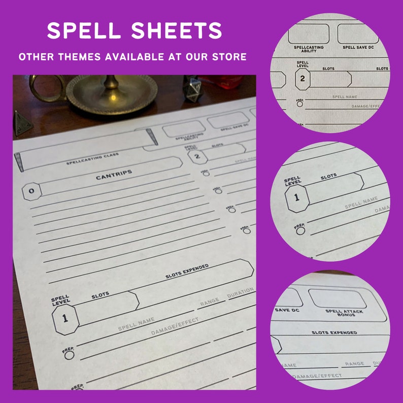 Dnd 5e Character Sheet & Spell Sheets | Printable Pdfs for Dungeons and ...