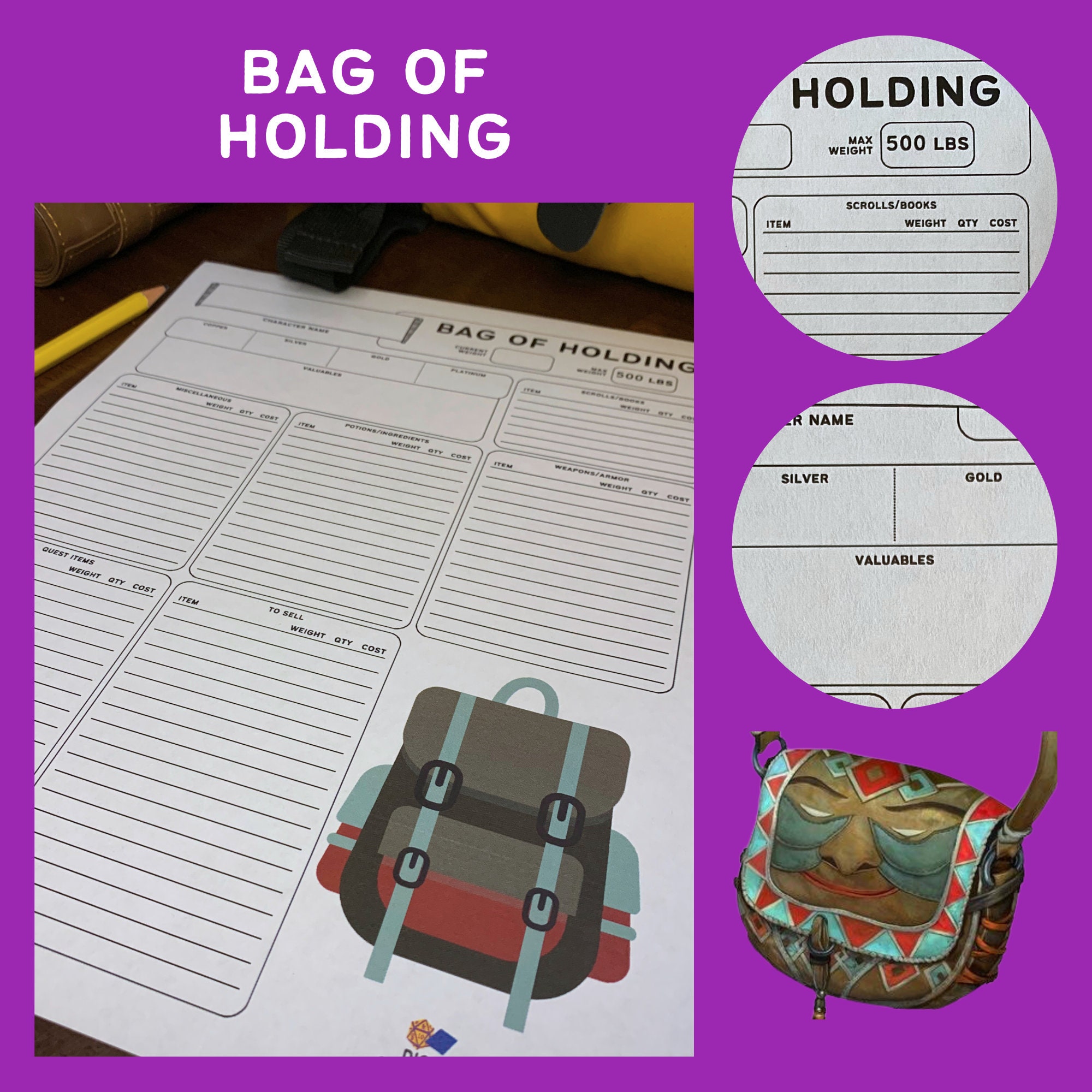 Dnd 5e Inventory Sheets: Inventory Tracker, Handy Haversack, Bag of ...
