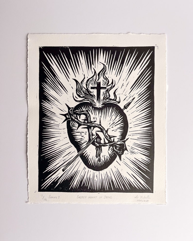 Sacred Heart of Jesus Handmade Woodcut Print - Etsy