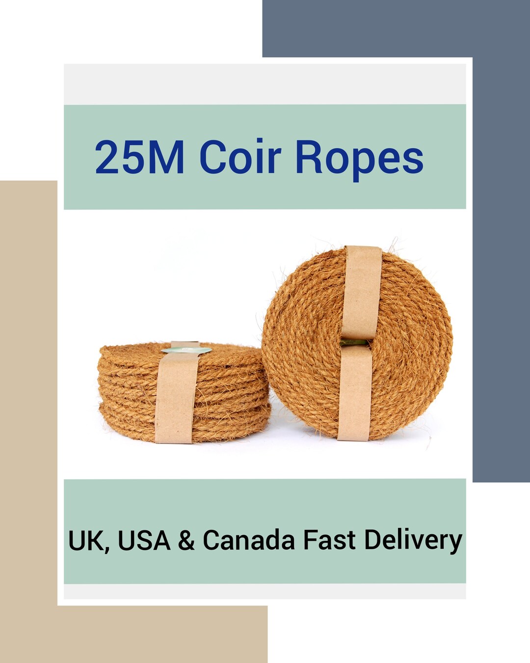 Handmade Heavy Duty 25M 100% Eco-friendly Twisted Coir Husk Fiber Ropes ...