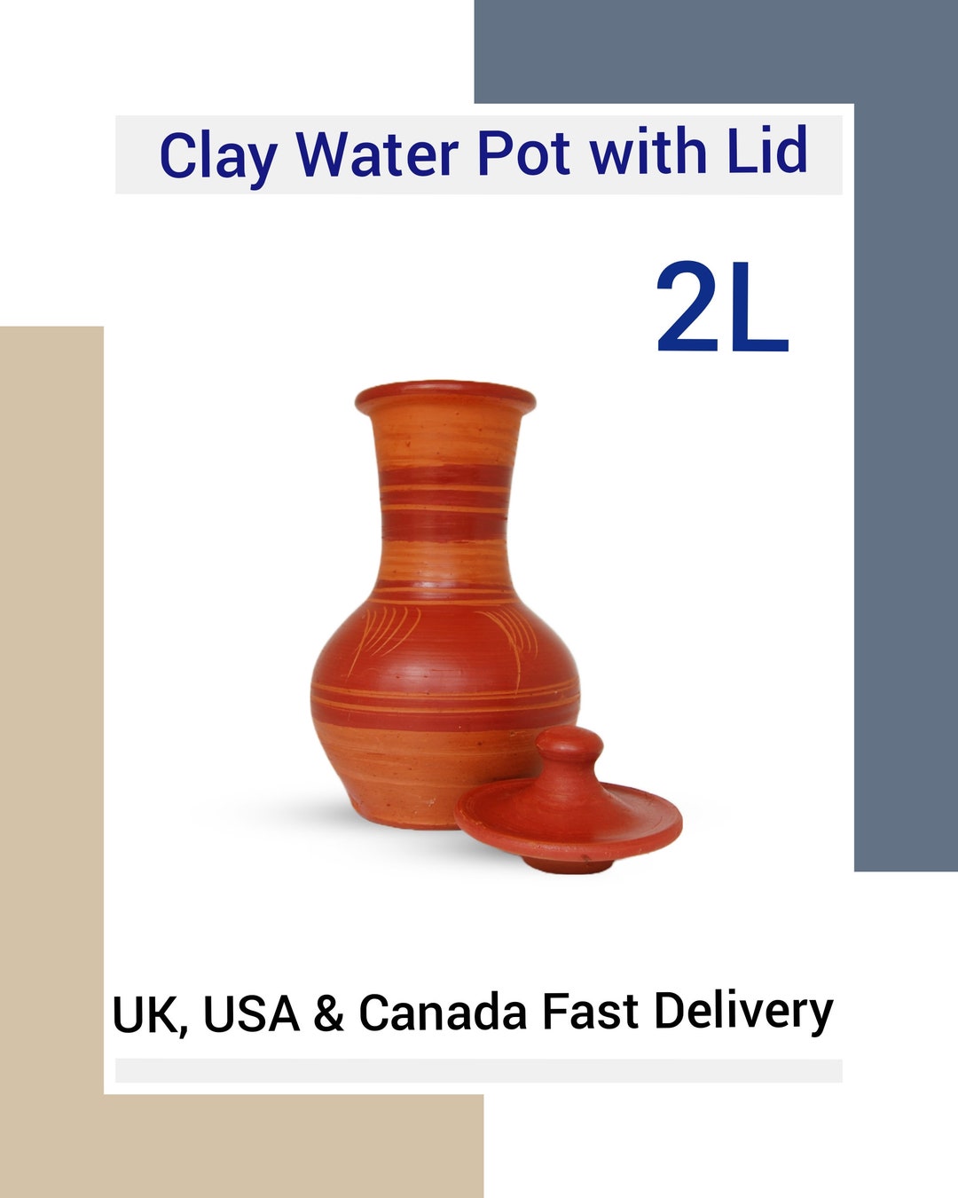 Uncommon Look Handmade Design 2L Luxury Look CLAY WATER POTS With Lid ...