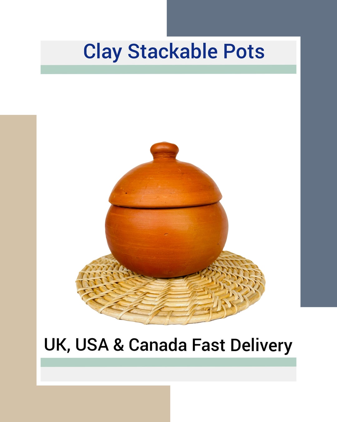 New Traditional Look 100% Handmade Natural Clay Smooth Pots With Lid ...