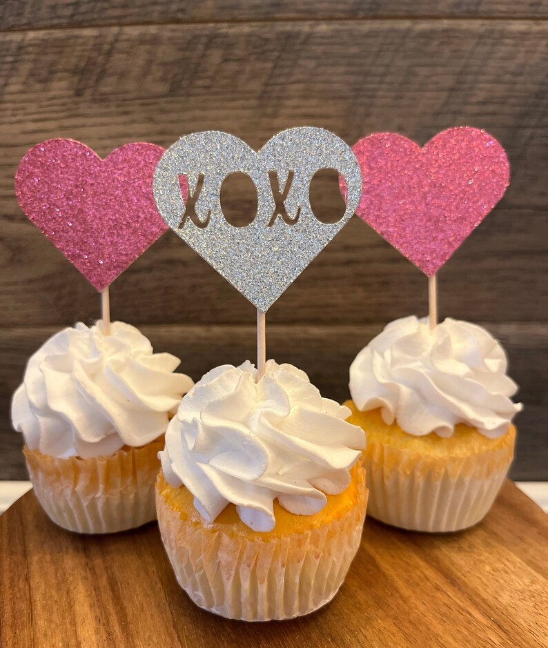 Valentines Day Cupcake Toppers, Valentines Day Party Decor, Heart ...
