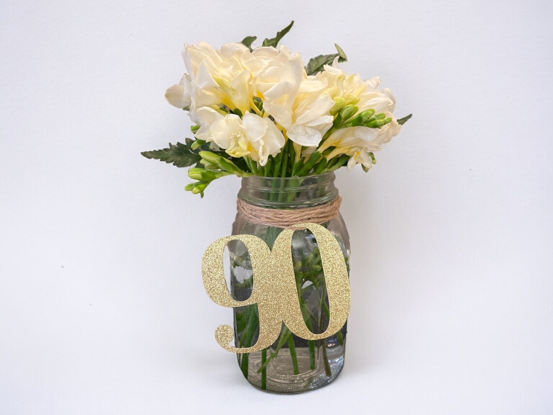 Glitter Number 90 Cutout – 90th Birthday Vase Tag – Milestone Party ...