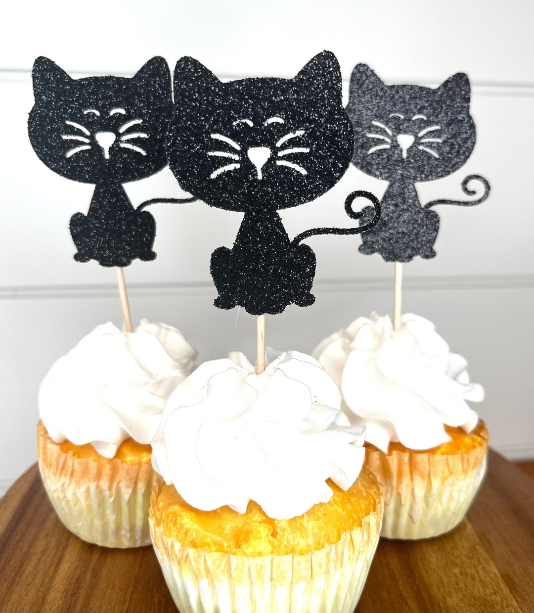 Halloween Cupcake Toppers, Halloween Black Cat Cupcake Toppers, Spooky ...