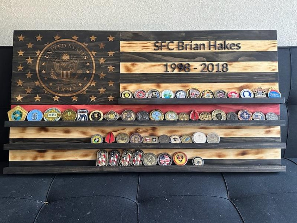 Wooden American Flag Challenge Coin Holder | Rustic American Flag ...