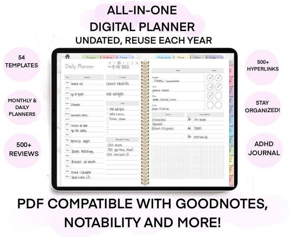 All in One Goodnotes Digital Planner Digital Journal Daily - Etsy