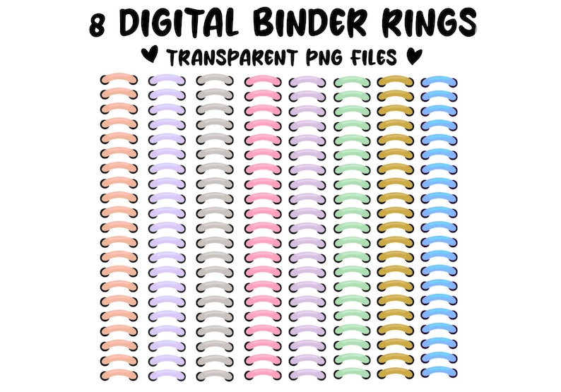 Digital Planner Binder Rings 8 Different Colors PNG Files - Etsy