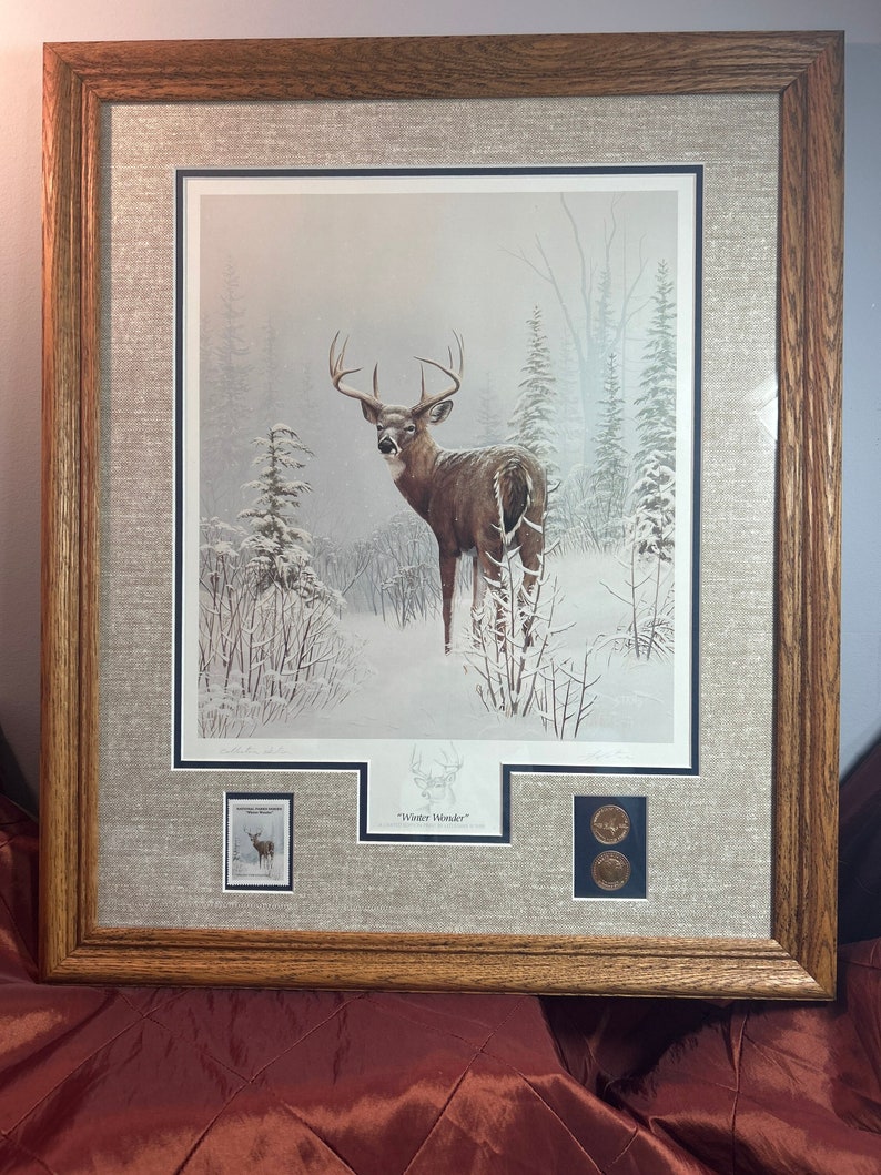 1990 Leo Stans winter Wonder White Tail Deer Print. - Etsy