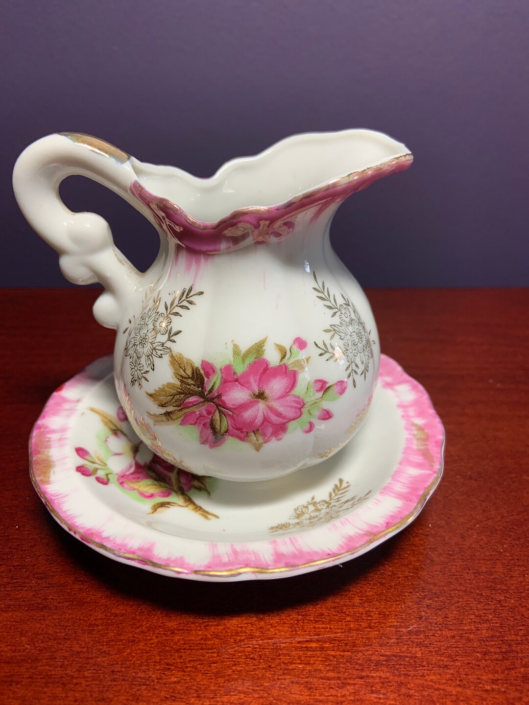 Vintage Royal Crown China Floral Pattern Creamer Pink and Gold - Etsy