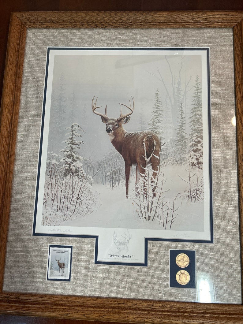 1990 Leo Stans winter Wonder White Tail Deer Print. - Etsy