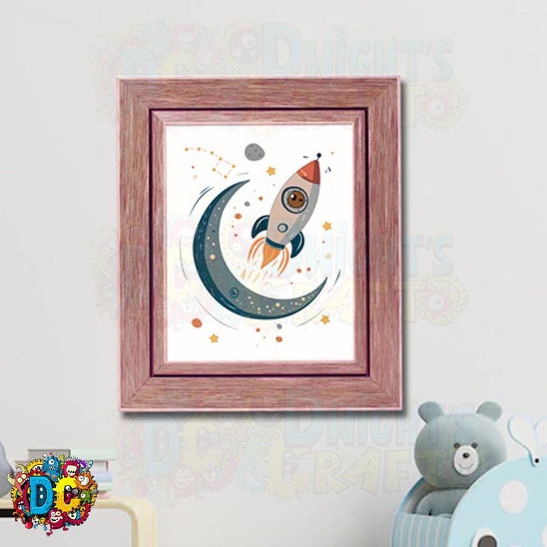 Rocket Ship Print, Toddlers Room Spaceship Wall Hanging, Whimsical ...