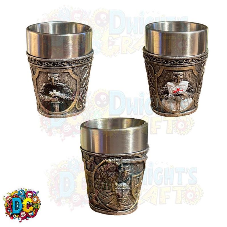 Medieval Shot Glasses, Crusaders and Knights, Old World Markings ...