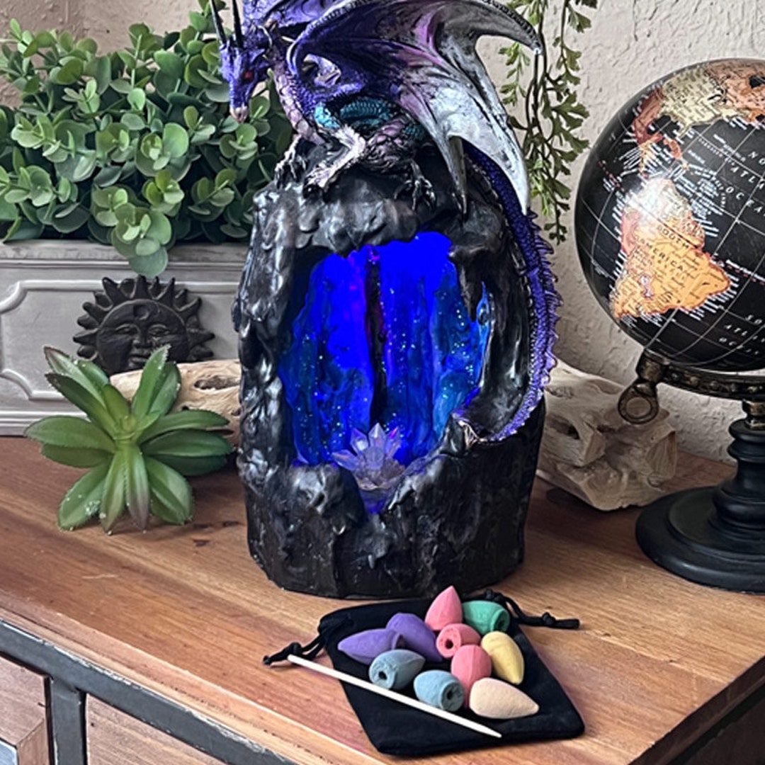 Dragon Incense Cone Back Flow Burner, Sits Atop a Cave, Home Decor ...