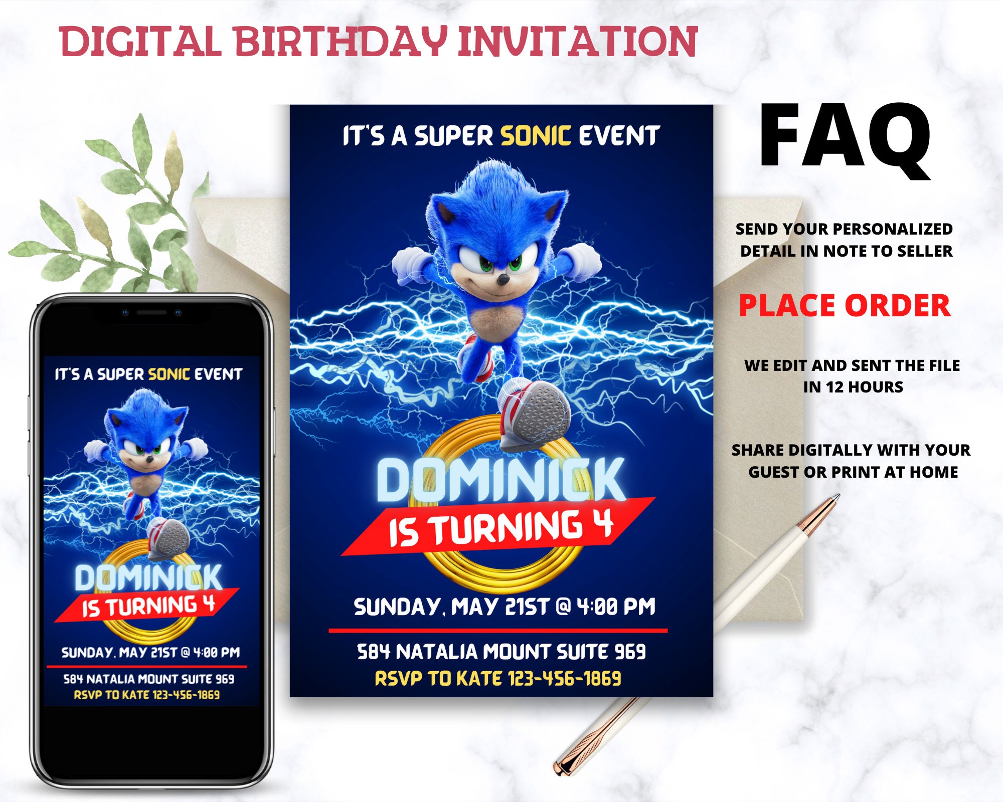 Sonic Birthday Invitation, Digital Invitation, Printable, Sonic ...