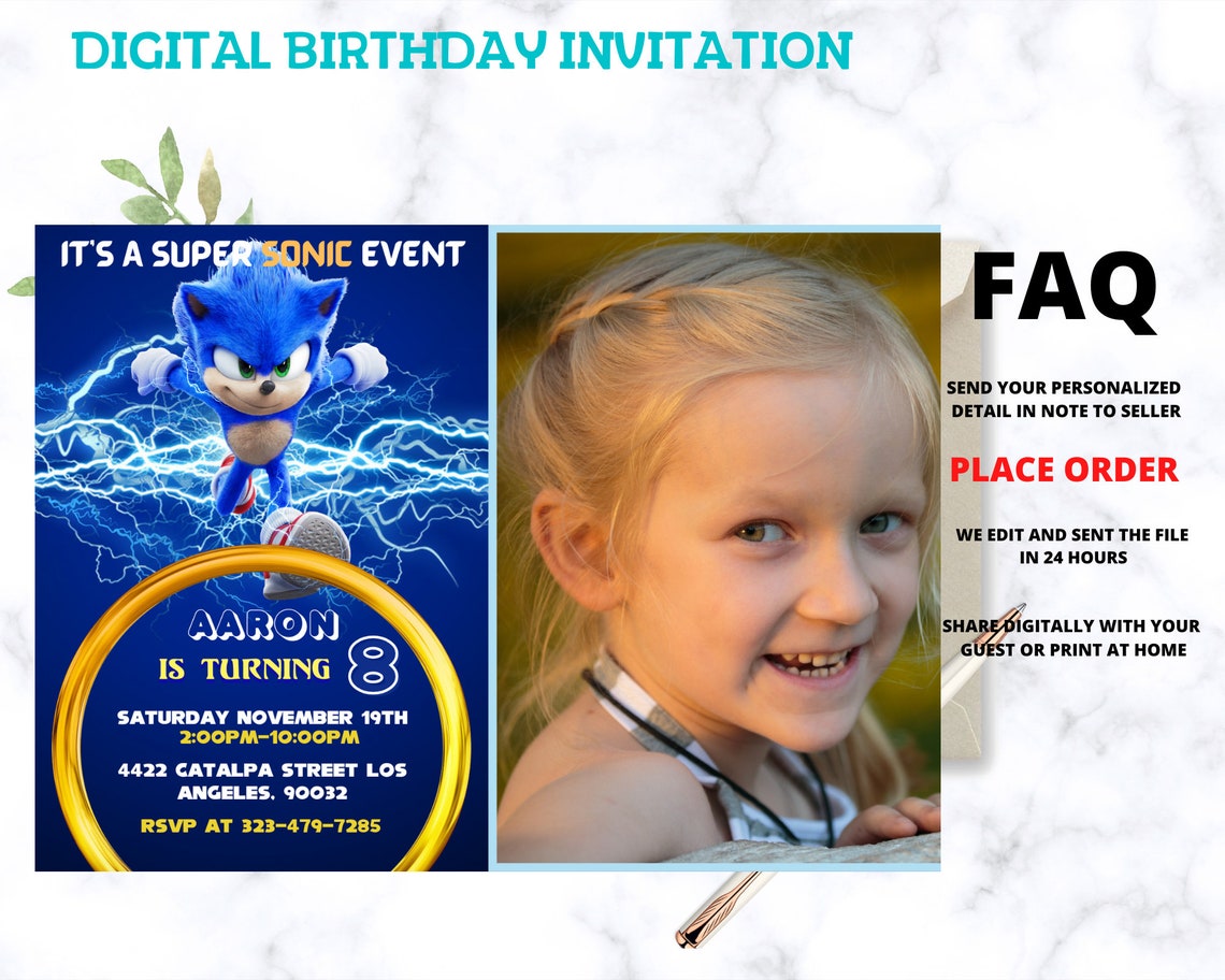 Personalized Sonic the Hedgehog, Digital Invitation Share With Family ...