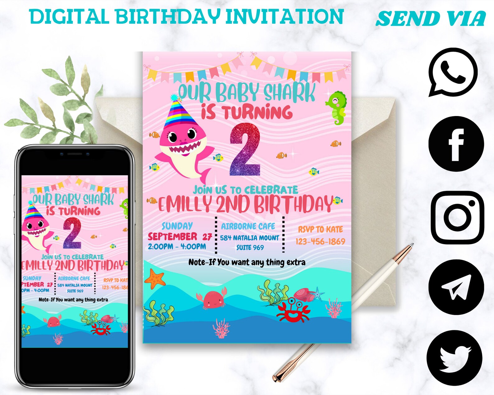 Baby Shark Birthday Invitation, Baby Shark Digital Invitation,baby ...