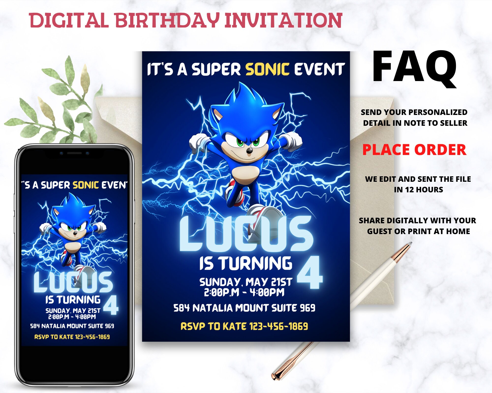 Sonic the Hedgehog Professional Birthday Invite, Digital Invitation ...