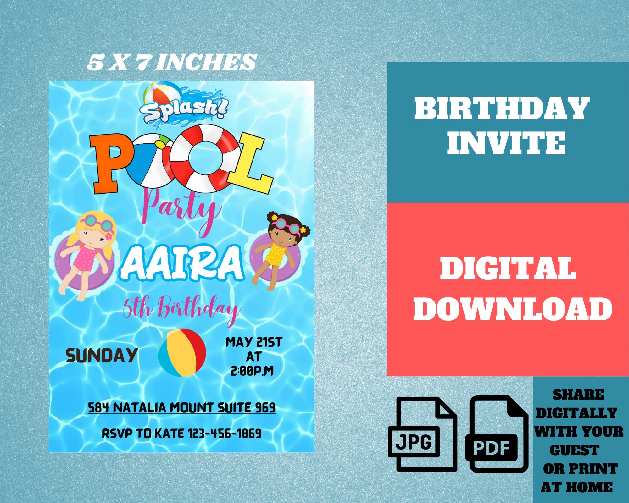 Pool Party Personalized Invitation, Birthday Pool Party Invitation ...
