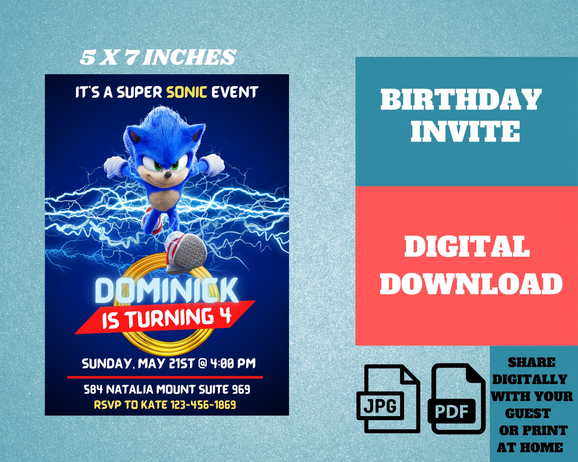 Sonic Birthday Invitation Digital Invitation Printable - Etsy