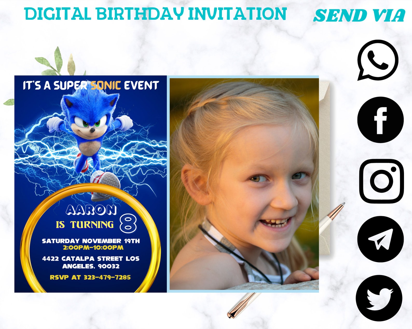 Personalized Sonic the Hedgehog, Digital Invitation Share With Family ...