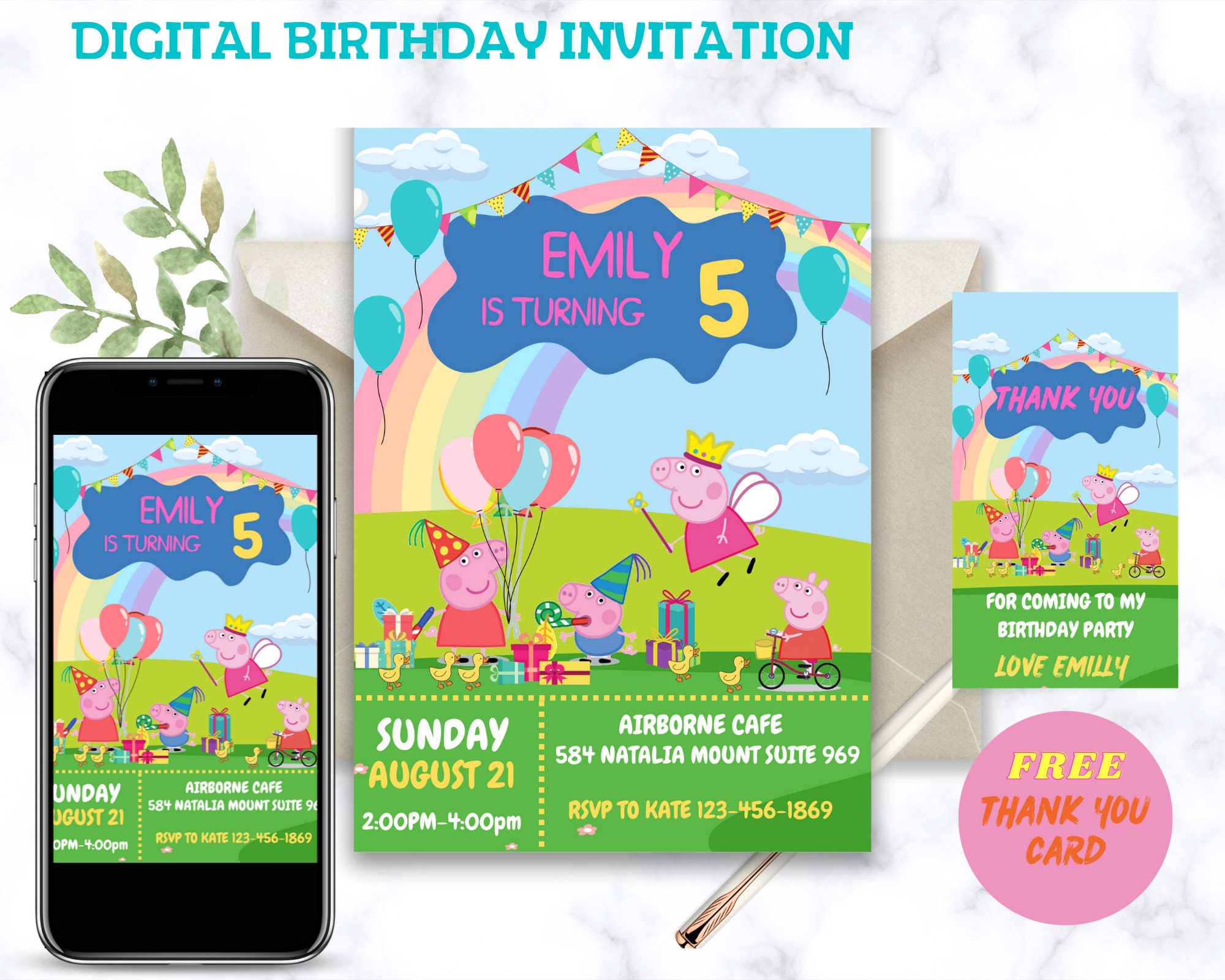 Peppa Pig Editable Invitation, Peppa Pig Birthday Invitation, Peppa Pig ...