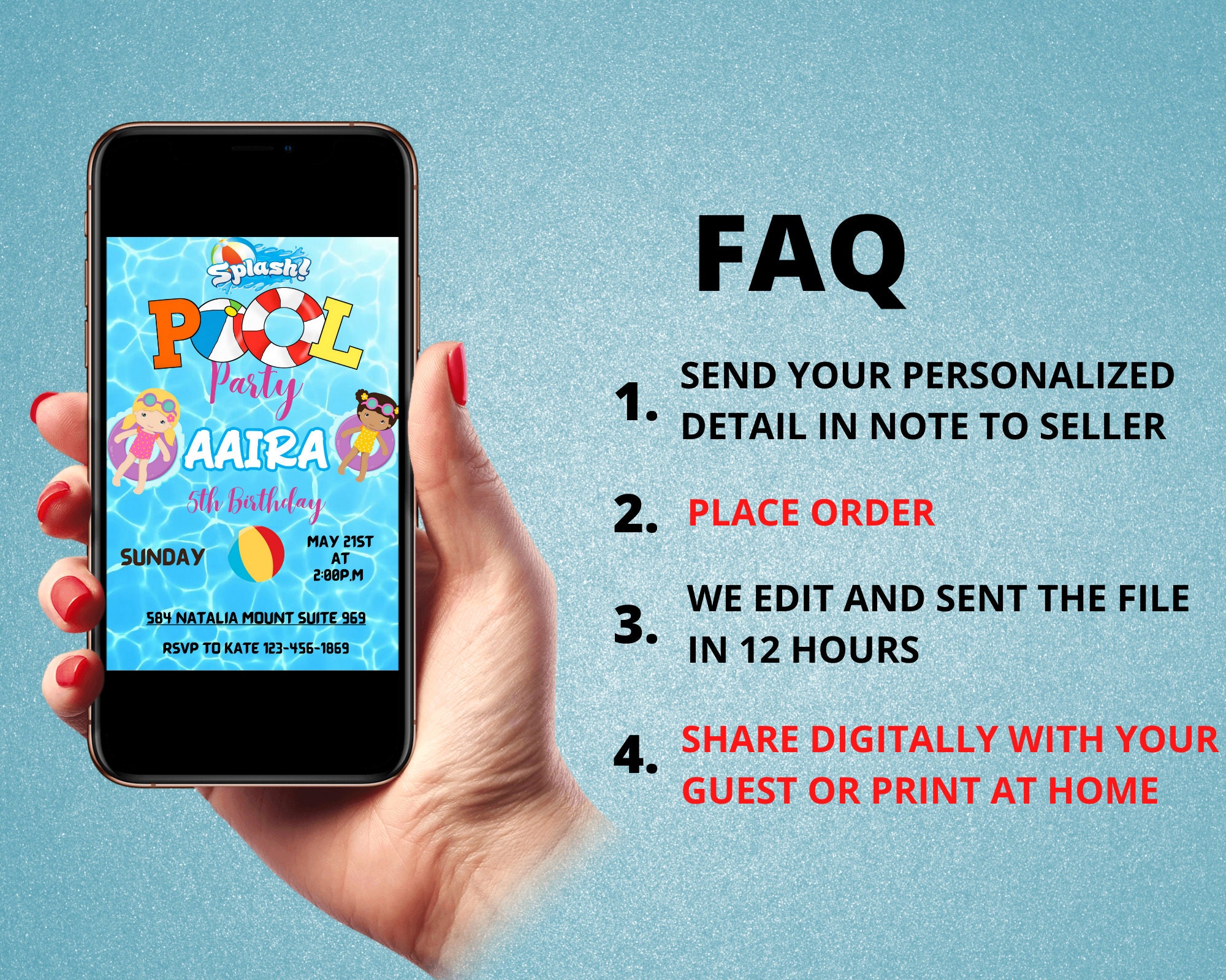 Pool Party Personalized Invitation, Birthday Pool Party Invitation ...