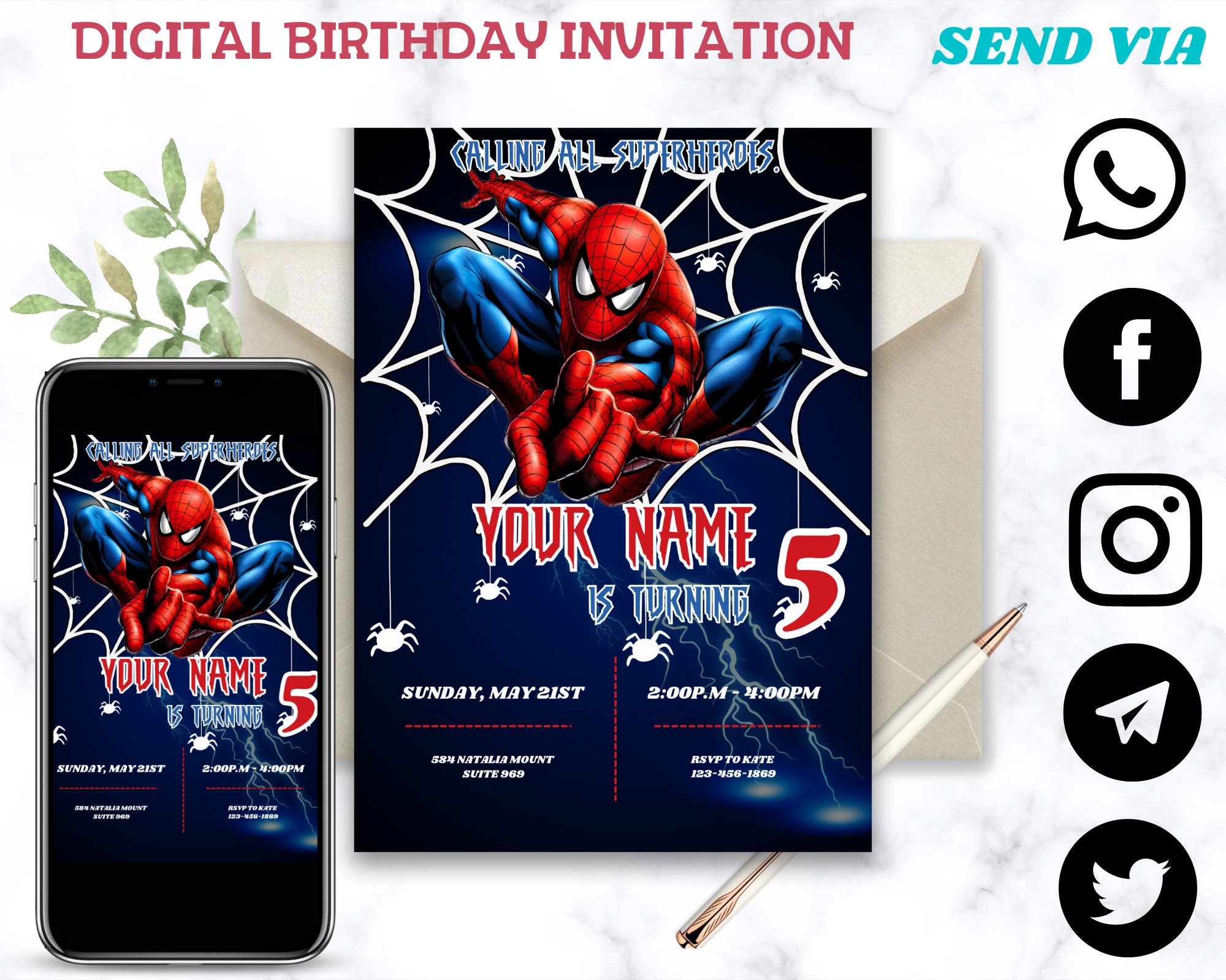 Personalized SPIDERMAN Invitation| Digital Invite| Birthday Invitation ...