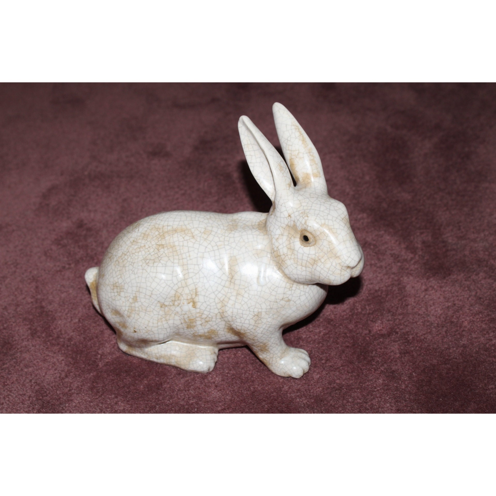Vintage Pottery Bunny Rabbit White Crackle Glaze French Ceramic ...