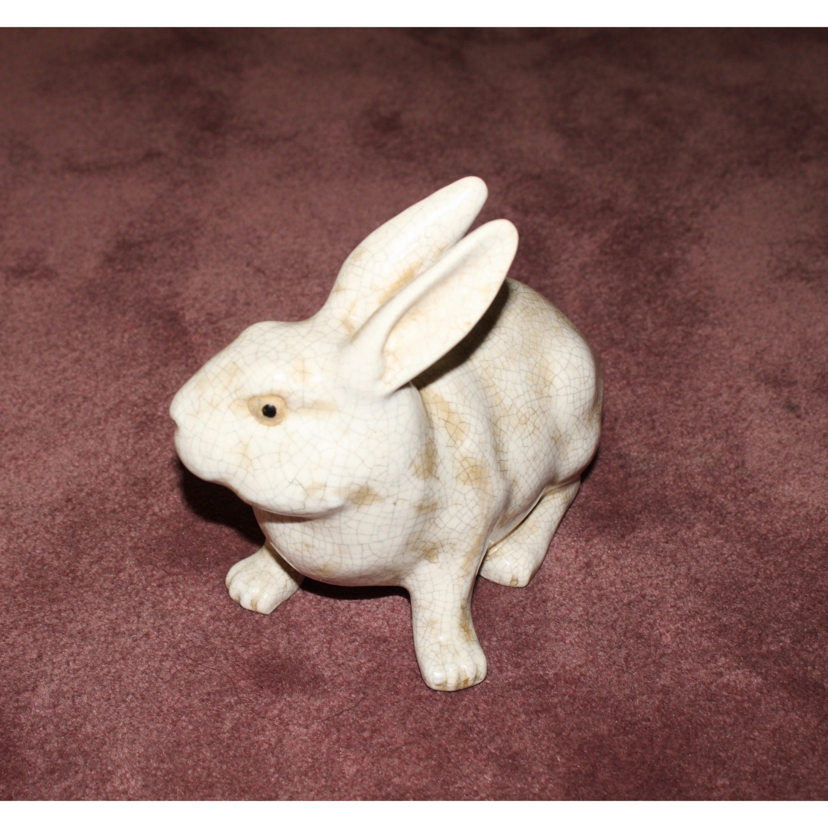 Vintage Pottery Bunny Rabbit White Crackle Glaze French Ceramic ...