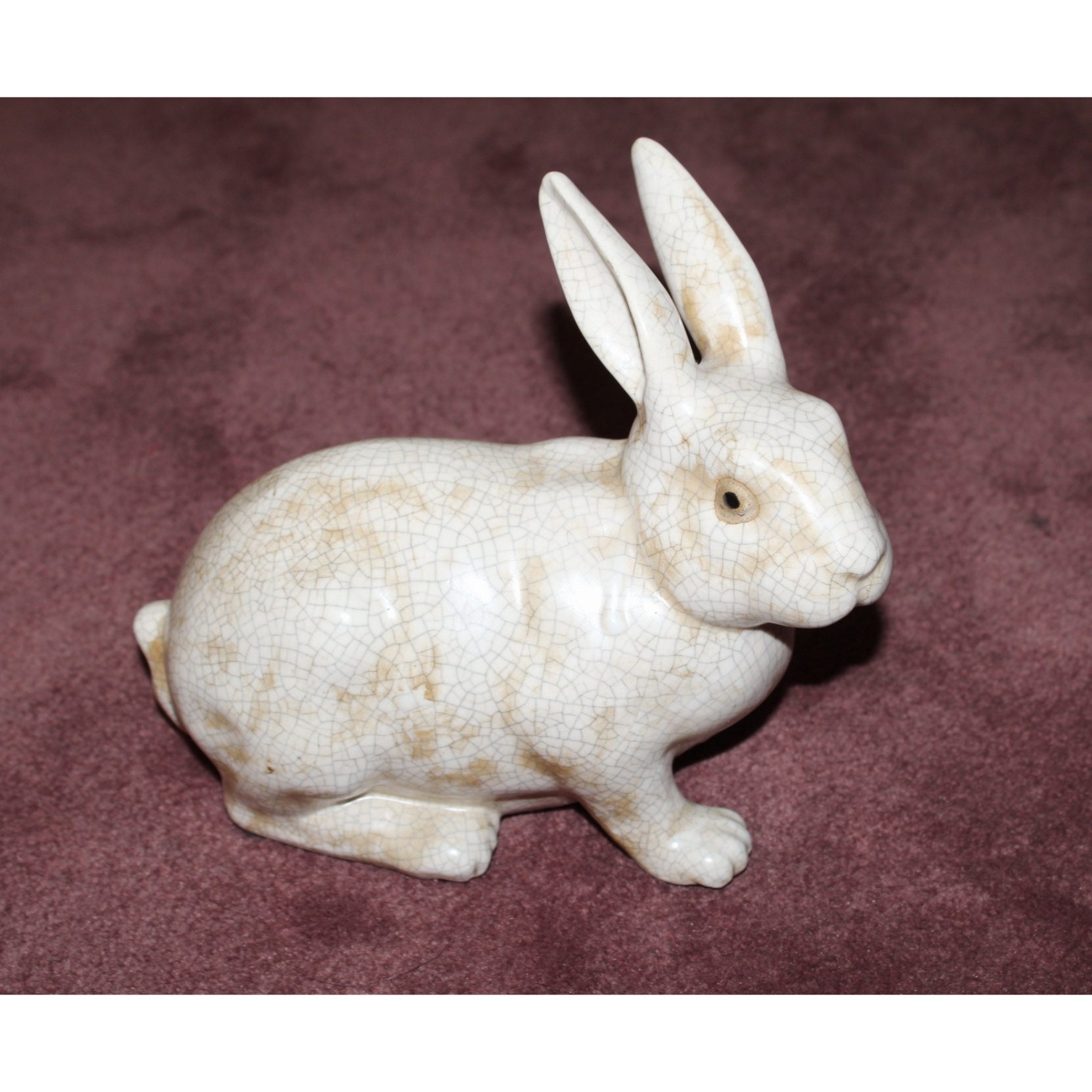 Vintage Pottery Bunny Rabbit White Crackle Glaze French Ceramic ...