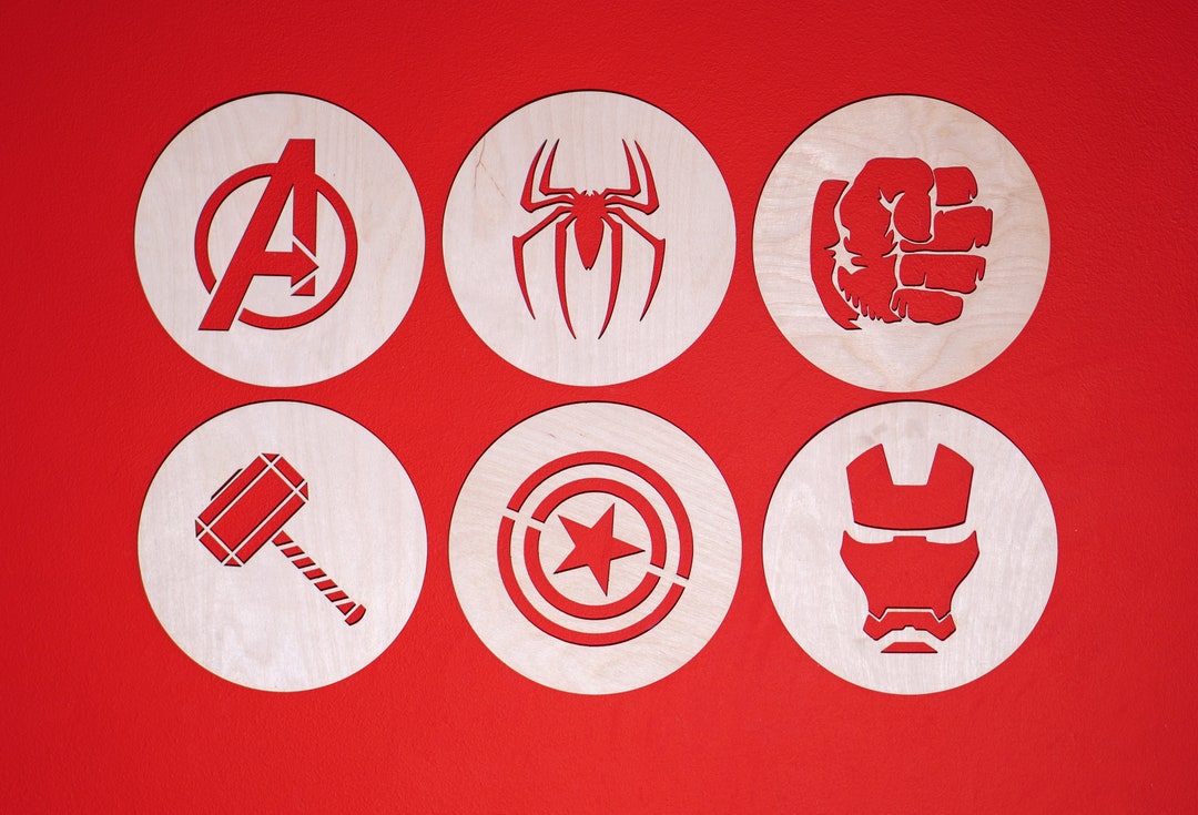 Set of 6 Round Laser Cut Rustic Avengers Wall Art Symbols Great for A ...