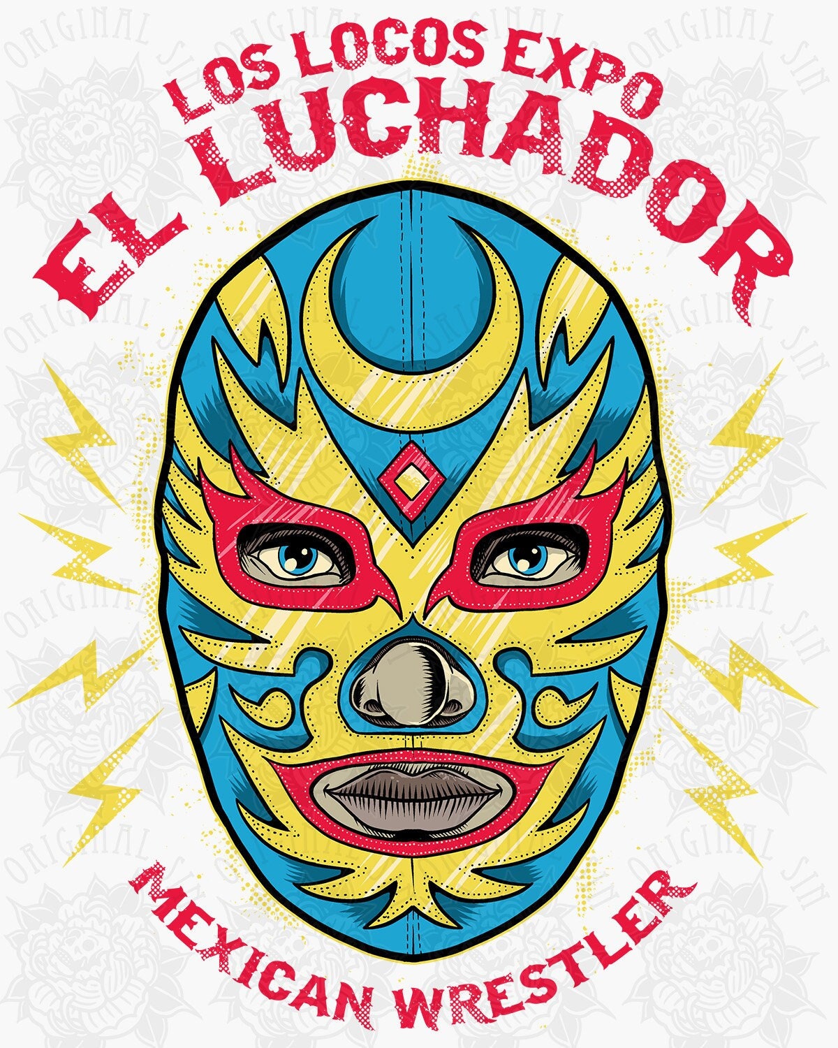 El Luchador Mexican Wrestler Distressed Style Bold Graphics Digital ...