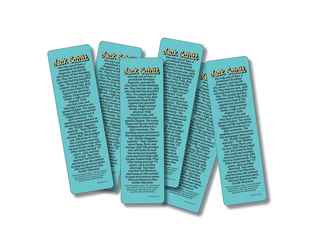 JACK SCHITT - Humorous Bookmarks - Funny Saying to Make You Laugh - 6 ...