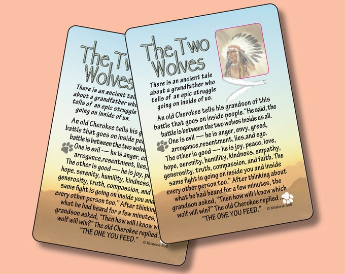 The Two Wolves Poem Verse Card, Wallet, Pocket, Inspirational, Memorial ...