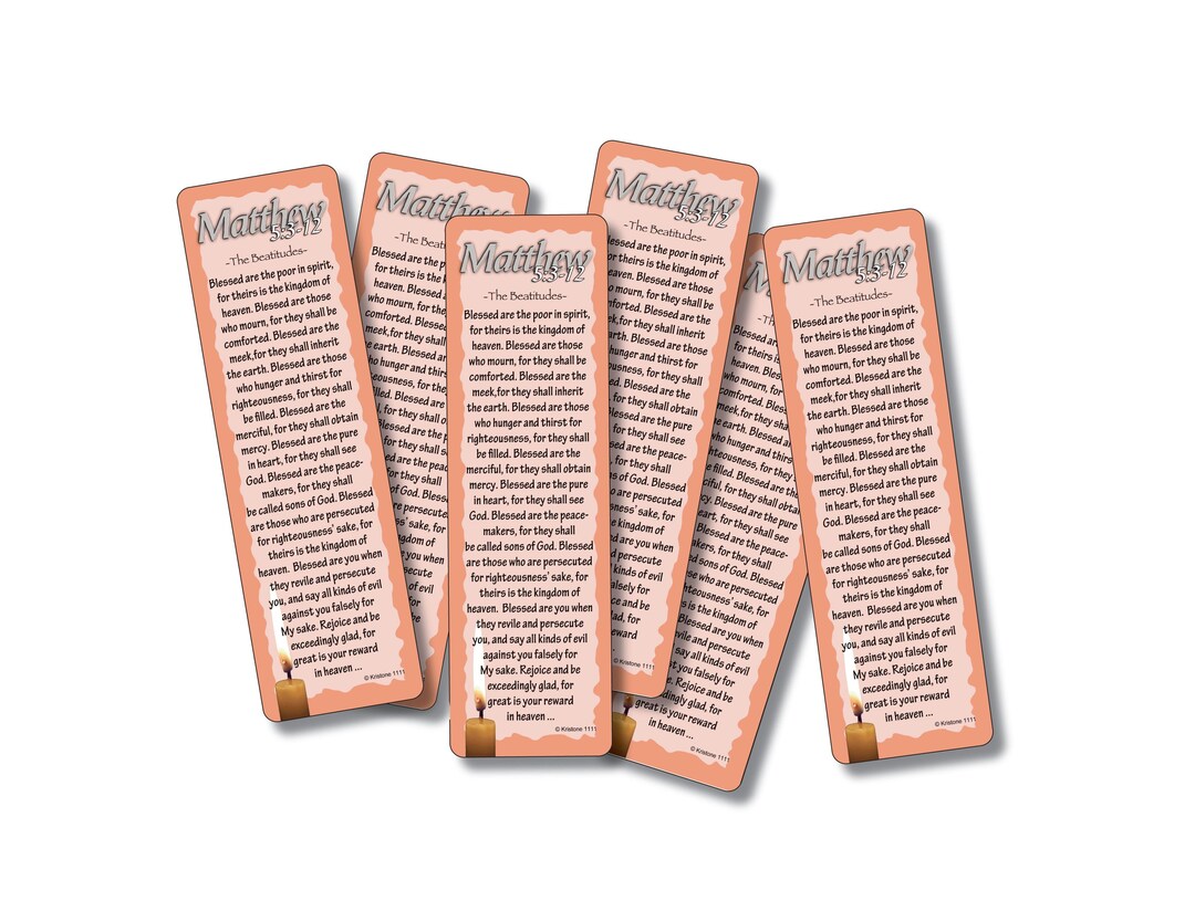 MATTHEW 5:3-12 - Scripture Bookmark, Bible - 6 Verse Bookmarks ...