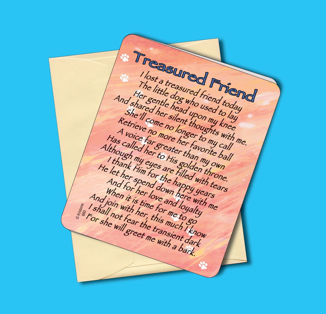 Treasured Friend Poem, Female Dog Memorial Sympathy Greeting Card, Dog ...