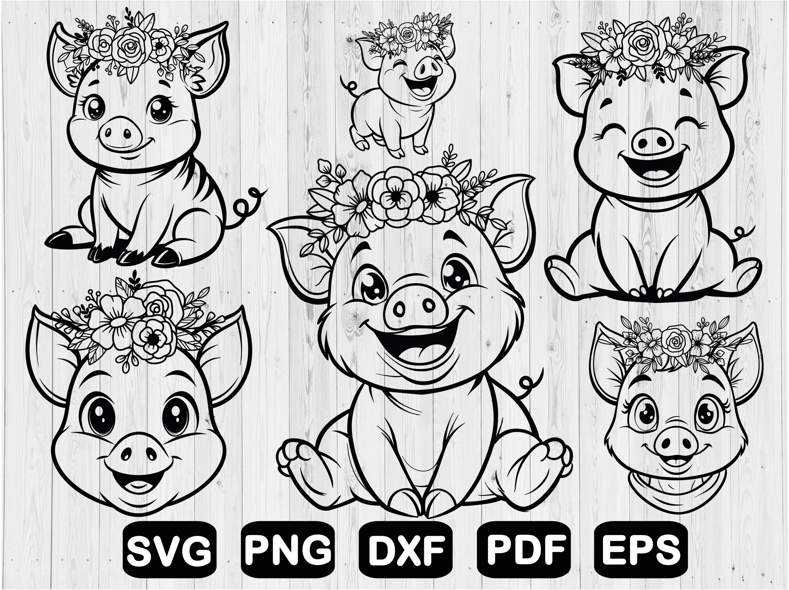 Cute Pig Svg Bundle, Baby Pig Svg, Floral Pig Svg, Farm Animal Svg, Svg ...